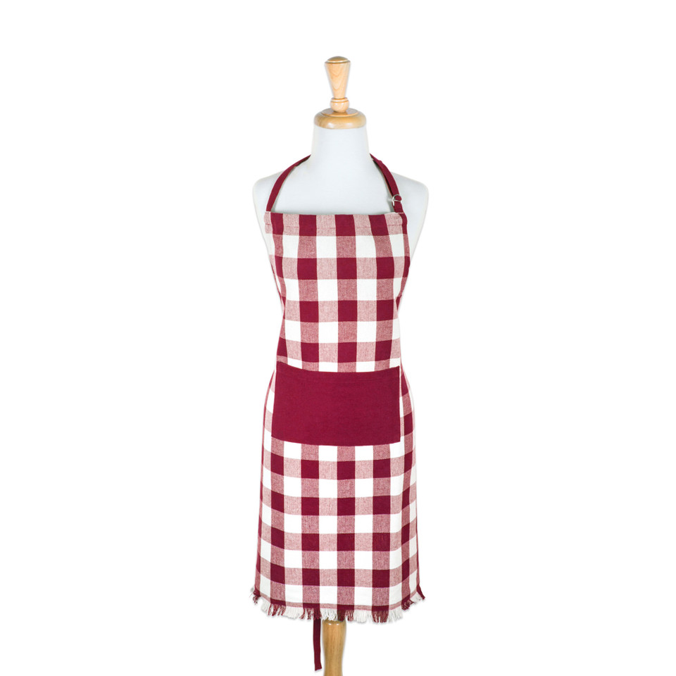 32" Wine Red & White Checkered Adjustable Heavyweight Fringe Chef Apron ...