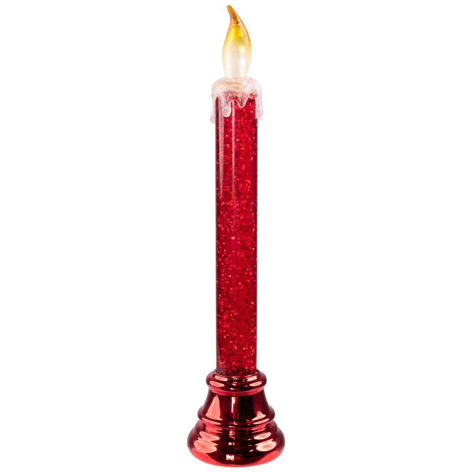Red LED Glittered Flameless Christmas Candle Lamp - 9.25 Inch ...