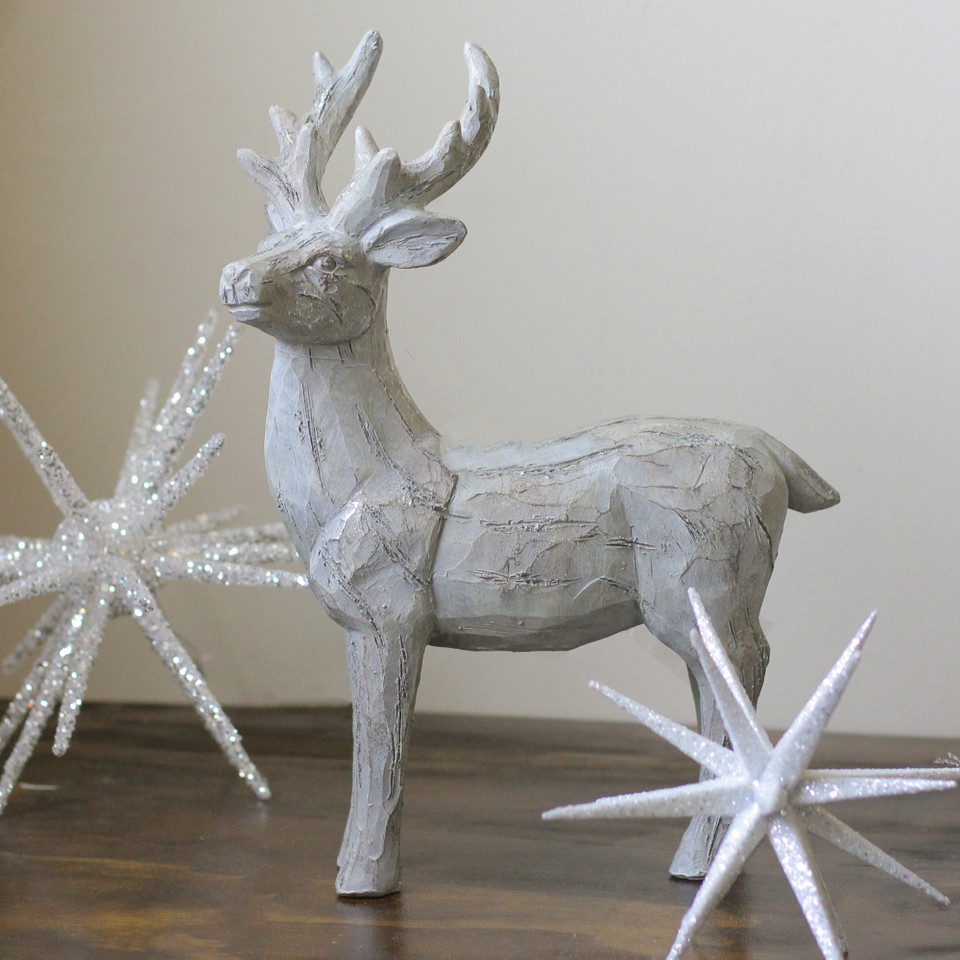 10.5" Gray & Silver Faux Wood Grain Standing Deer Christmas Figure ...