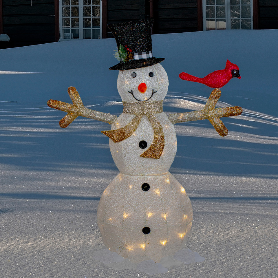 49" White & Black LED Lighted Snowman with Top Hat Christmas Outdoor ...