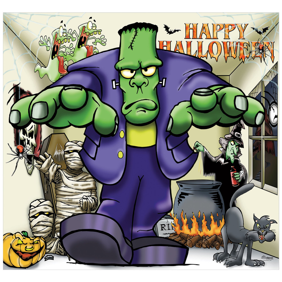 7' x 8' Green & Purple Frankenstein Halloween Single Car Garage Door ...