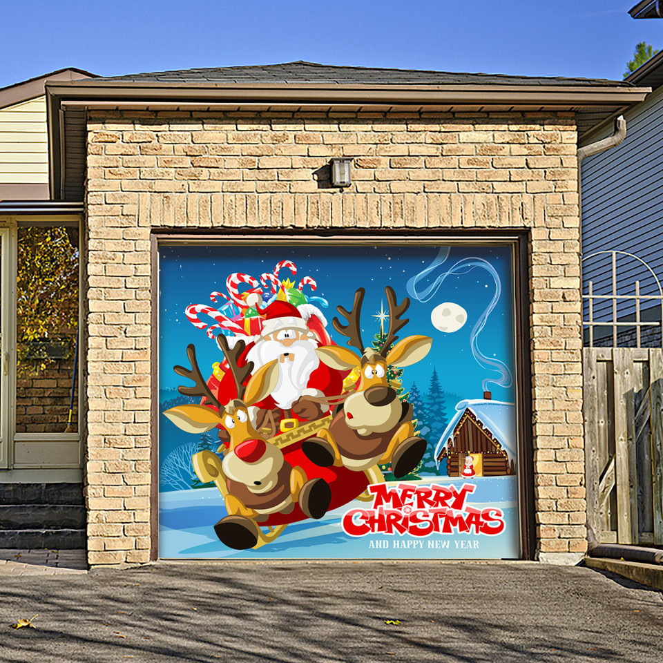 7' x 8' Red & Blue Santa Take Off Single Car Garage Door Banner ...