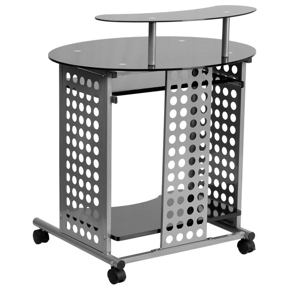 35.75" Black & Silver Contemporary Oval Tabletop Computer Desk ...