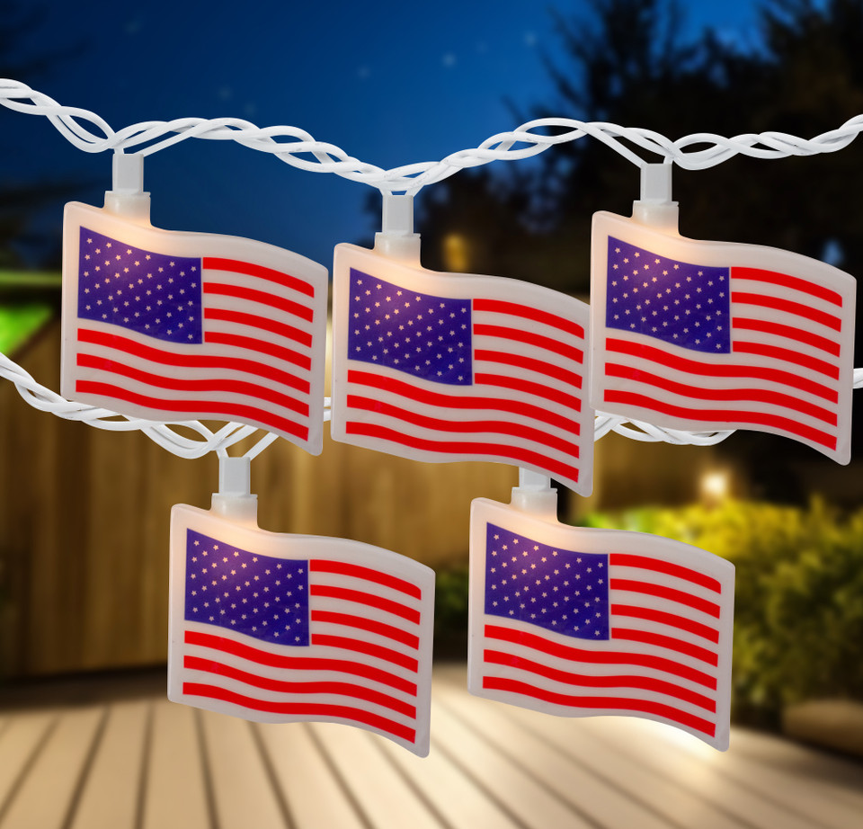 10-Count Red & Blue Patriotic American Flag 4th of July Lights, 7.5ft ...