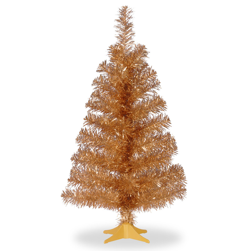 3' Medium Champagne Gold Tinsel Artificial Christmas Tree - Unlit ...
