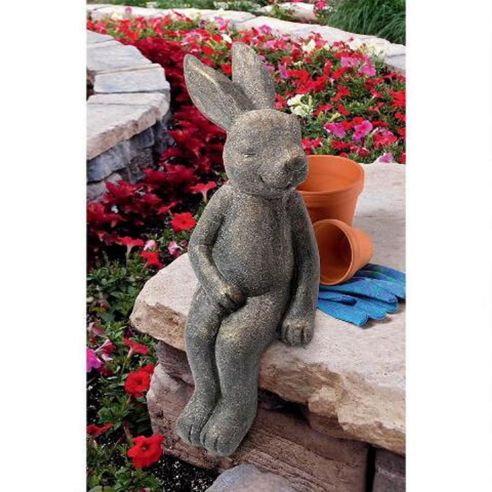 11.5" Sitting Bunny Stone Finished Outdoor Garden Statue | Christmas ...