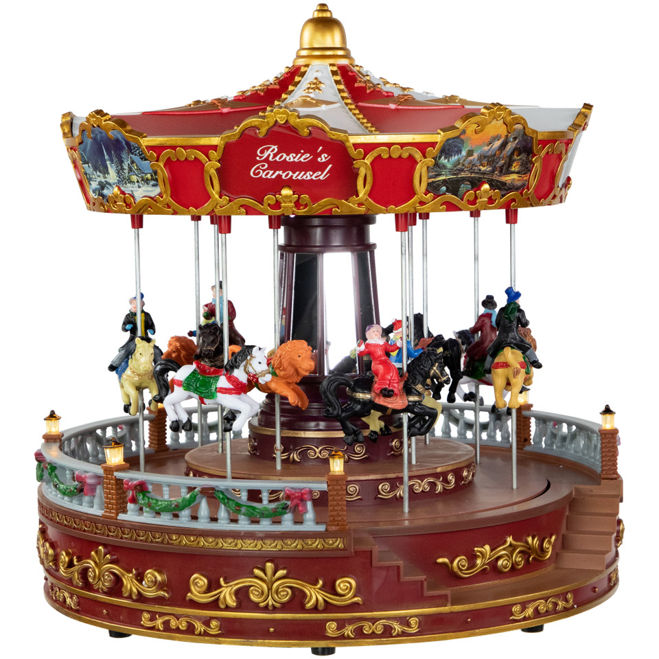 14" LED Lighted Animated & Musical Carousel Christmas Decoration ...
