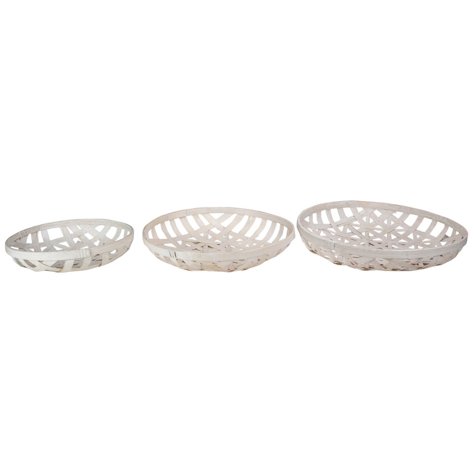 Set of 3 White Lattice Tobacco Table Top Baskets | Christmas Central