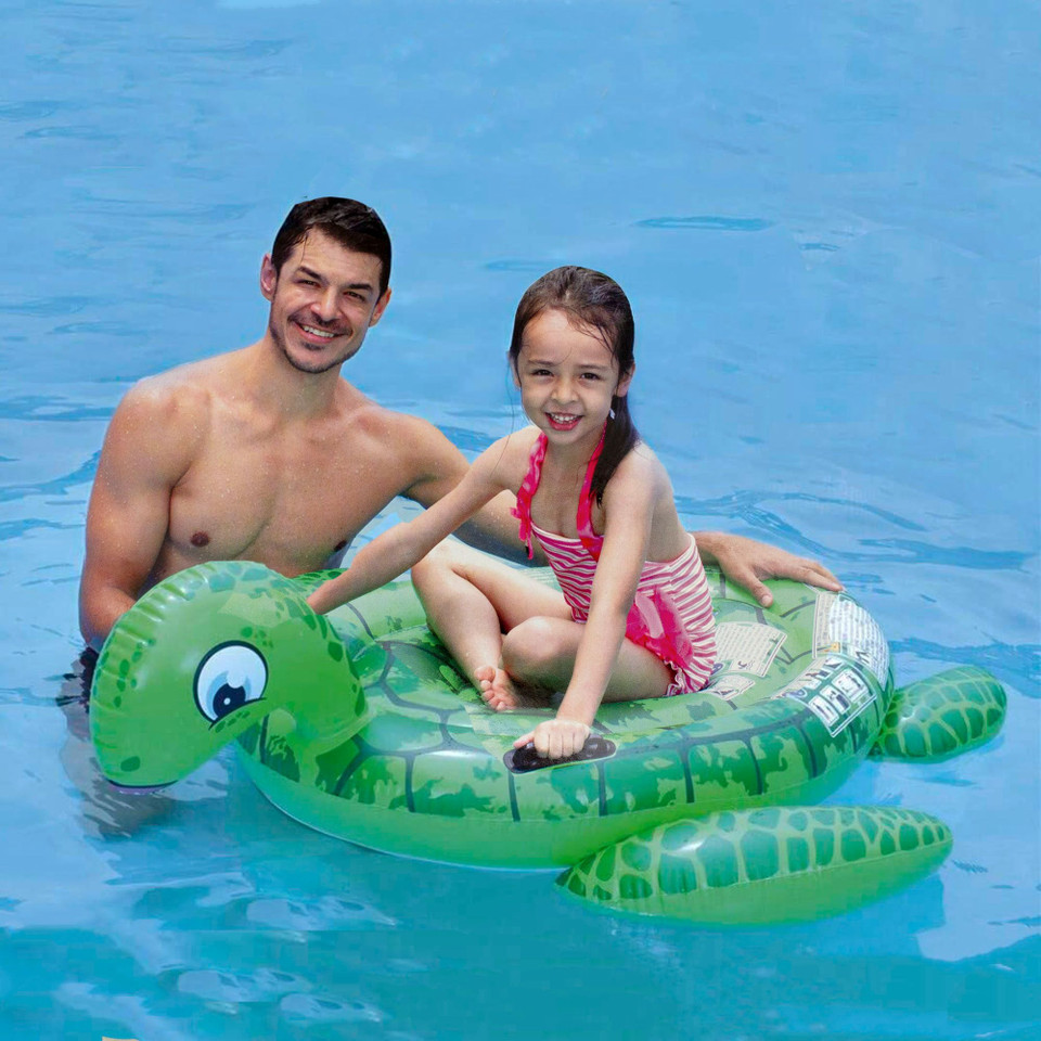 4.5' Inflatable Green Sea Turtle Pool Float with Handles | Christmas ...