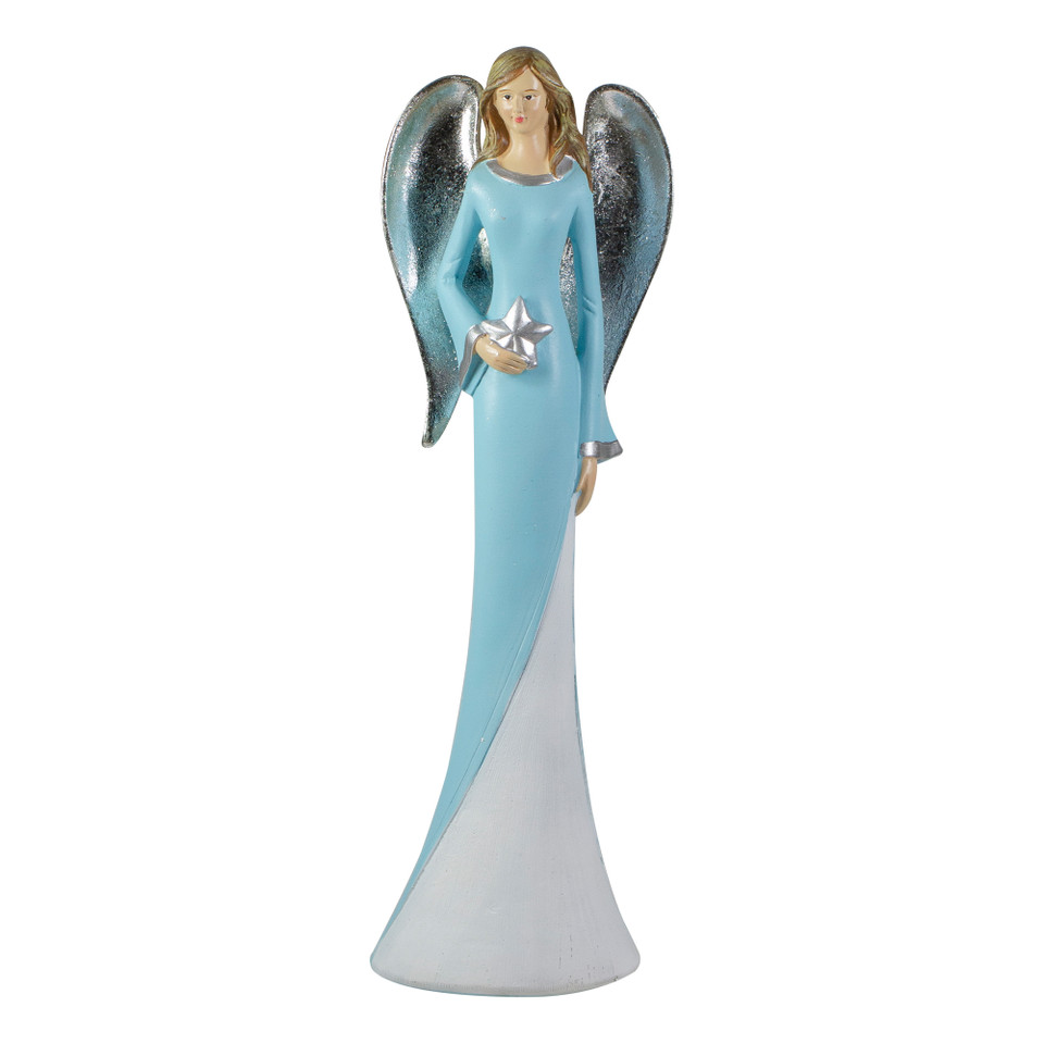 Angel Figurine Holding a Star - 6.5" - Blue | Christmas Central