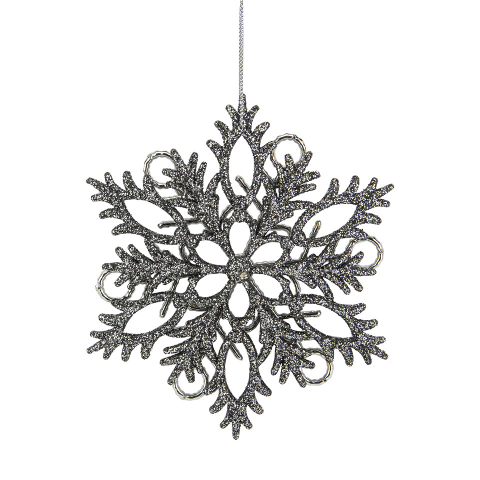 5" Silver Glittered Double Snowflake Christmas Ornament | Christmas Central