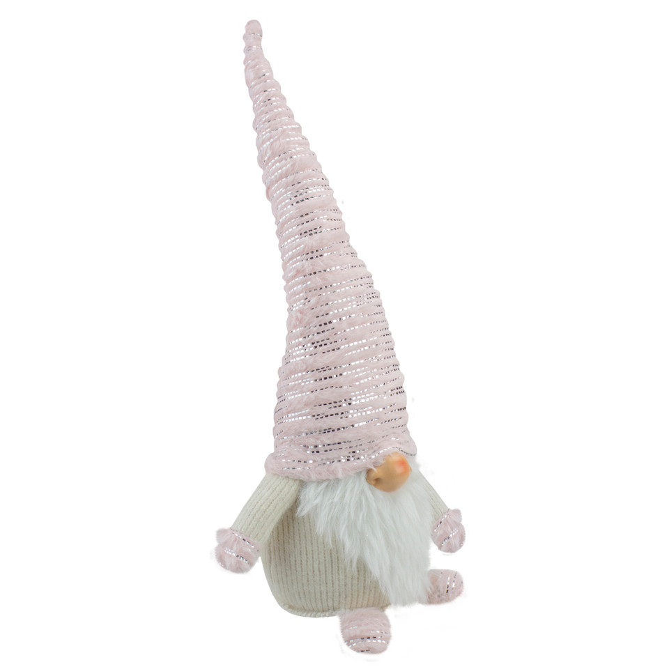 16" Pink, Ivory & Silver Plump Christmas Gnome Figure | Christmas Central