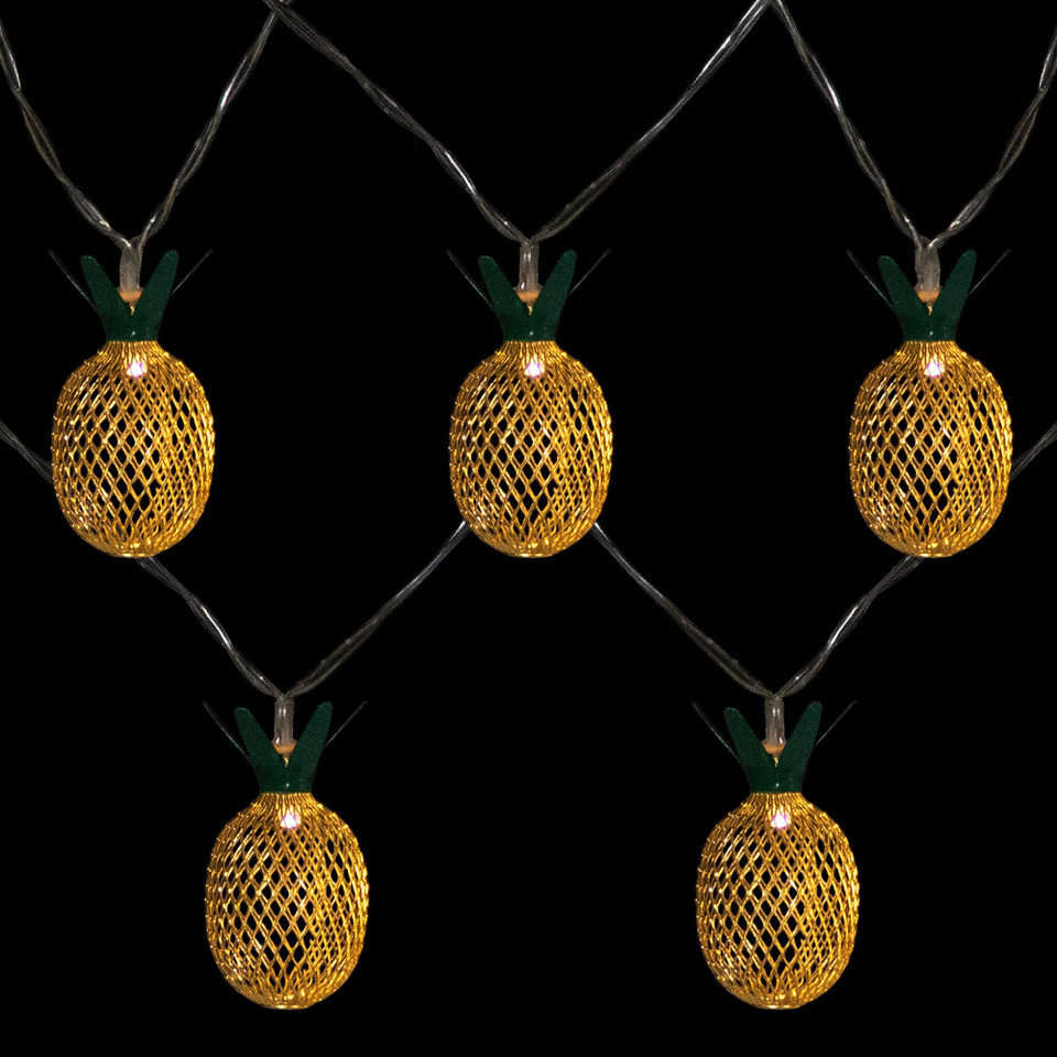 10-Count LED Warm White Gold Pineapple String Lights - 3' Clear Wire ...