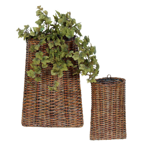 Set of 2 Brown Rustic Hanging Wall Pocket Baskets 18" | Christmas Central