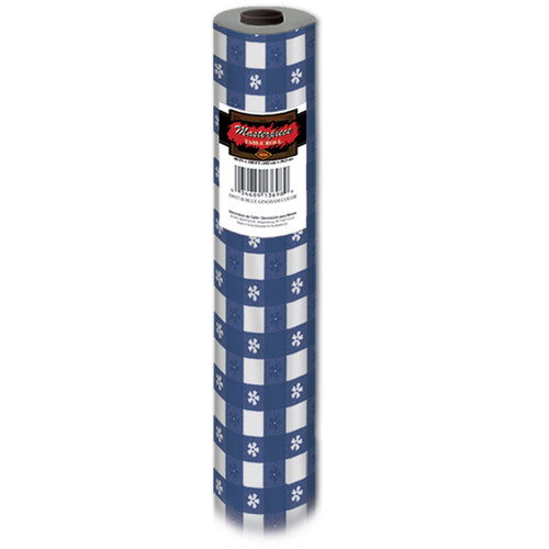 100' Blue & White Floral Gingham Disposable Banquet Party Table Roll ...