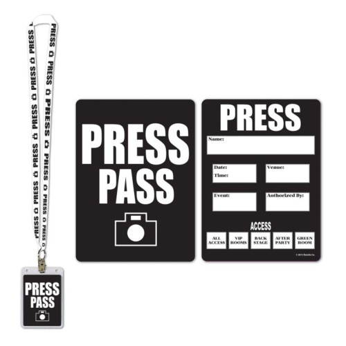 Club Pack of 12 Black & White Award Night Press Pass Cards with Lanyard ...