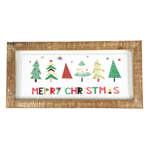 11.75" Framed Merry Christmas Trees Metal Wall Sign | Christmas Central