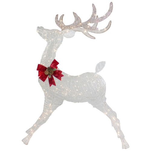 56" LED Lighted Reindeer with Glitter Bow Outdoor Christmas Decoration ...