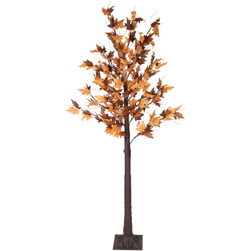 LED Lighted Autumn Harvest Artificial Maple Leaf Tree - 6' - Warm White ...