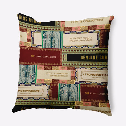 20" x 20" Green & Brown Cigar Box Collage Throw Pillow | Christmas Central