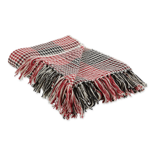 60" Red & Black Rectangular Houndstooth Plaid Cotton Throw | Christmas ...
