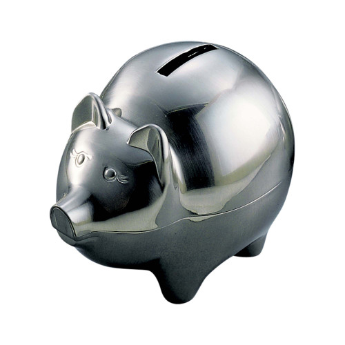 4" x 5" Metallic Gray Brushed Nickel Piggy Coin Bank | Christmas Central