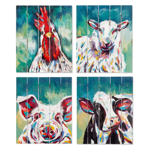 Set of 4 Unique Farm Animals Wooden Hanging Rectangular Wall Art, 23.50 ...