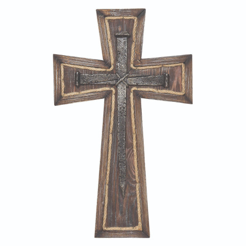 17" Brown & Gray Vintage Distressed Wall Cross with Rope | Christmas ...