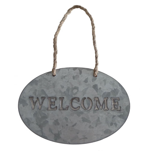 7.75" Gray & Beige Garden Style Hanging "Welcome" Sign | Christmas Central