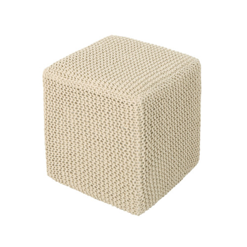 16.5" Beige Contemporary Solid Cuboid Knitted Foot Stool | Christmas ...