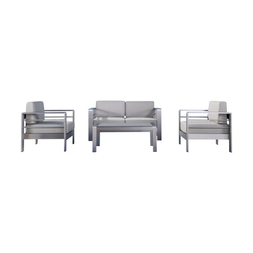 4-Piece Silver Contemporary Outdoor Furniture Patio Chat Set with ...