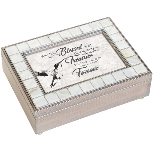 8" White Blessed Memory Treasure Forever Bereavement Keepsake Music Box ...