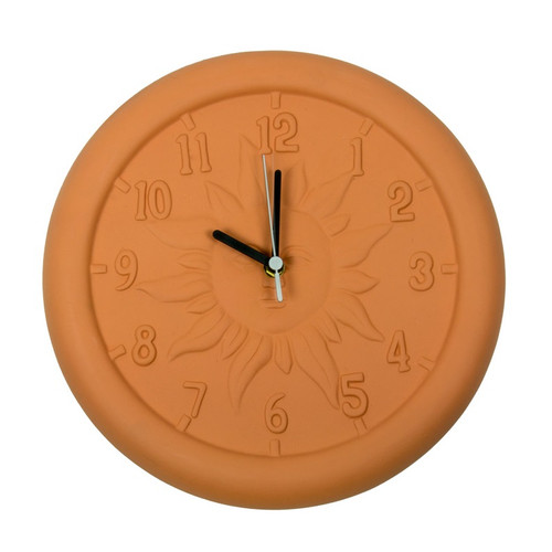 12" Terra Cotta Embossed Sun Indoor or Outdoor Wall Clock | Christmas ...