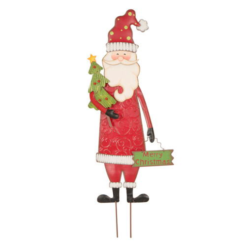 3' Red, White, & Green Christmas Metal Santa Yard Stake or Standing ...