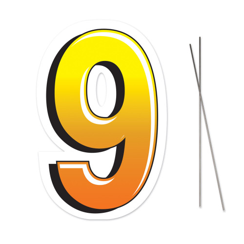 18" Yellow & Black Number "9" Plastic Yard Sign with Metal Stakes ...