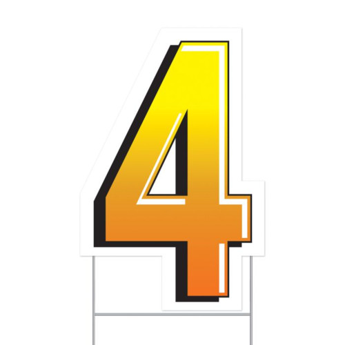 18" Yellow & Black Number "4" Plastic Yard Sign with Metal Stakes ...