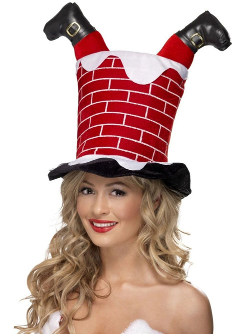 33" Red & White Santa Stuck in Chimney Unisex Adult Christmas Hat ...