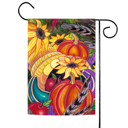 Pumpkin & Sunflower Cornucopia Fall Harvest Outdoor Garden Flag 18" x ...