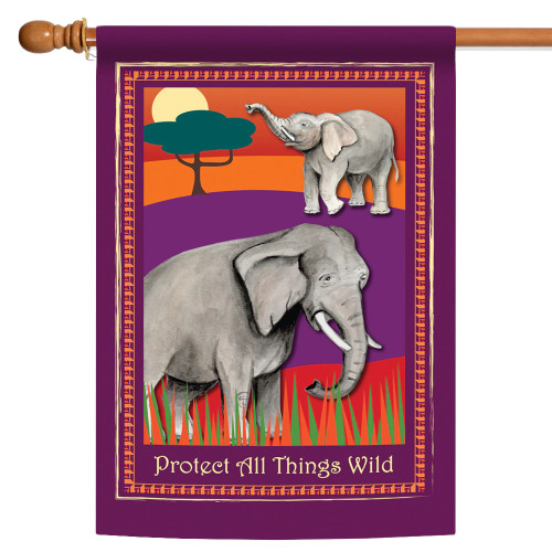 Elephants 'Protect All Things Wild' Outdoor House Flag 40" x 28 ...