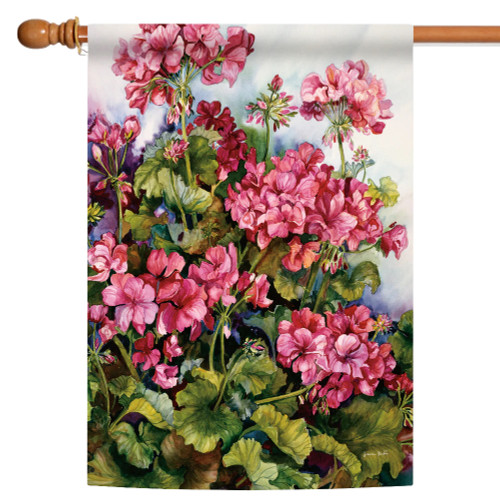 Classic Geranium Plant Outdoor House Flag 40" x 28" | Christmas Central