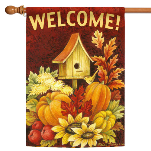 Fall Birdhouse Outdoor House Flag 40" x 28" | Christmas Central