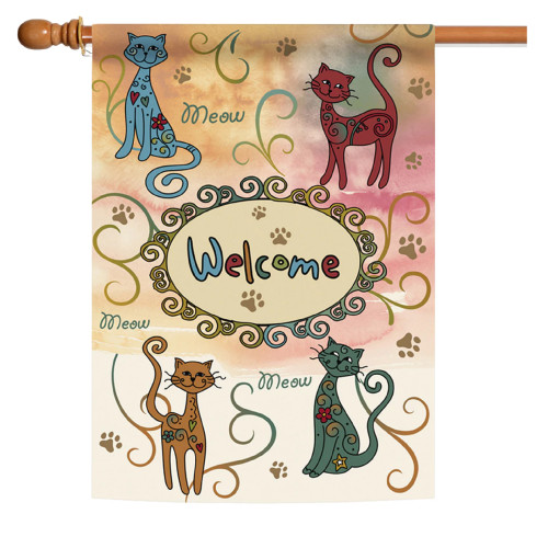Meow Welcome Outdoor House Flag 40" x 28" | Christmas Central