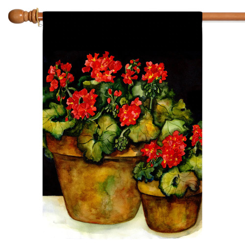 Potted Geraniums Outdoor House Flag 40" x 28" | Christmas Central