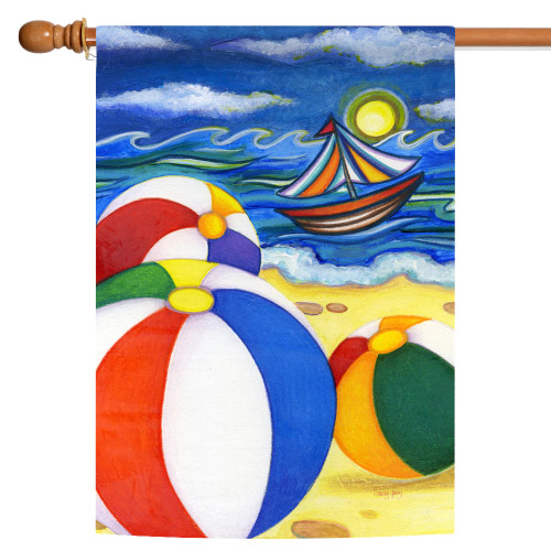 Beach Balls & a Boat Outdoor House Flag 40" x 28" | Christmas Central