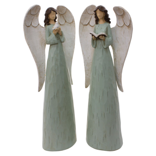 Set of 2 Assorted White, Sage Green & Brown Resin Angels, 15.25 ...