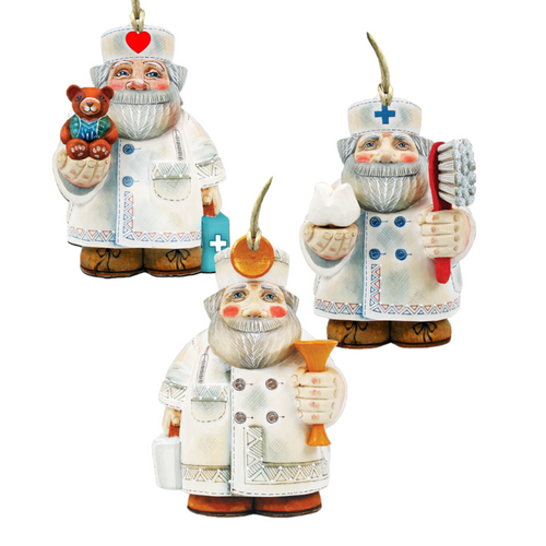 Set of 3 Santa Professions Appreciation Wooden Christmas Ornaments 5.5 ...