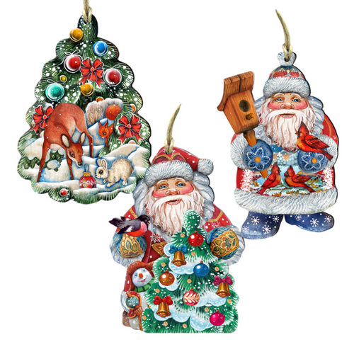 Set of 3 Santa Christmas Trees with his Forest Friends Ornaments 5.5 ...