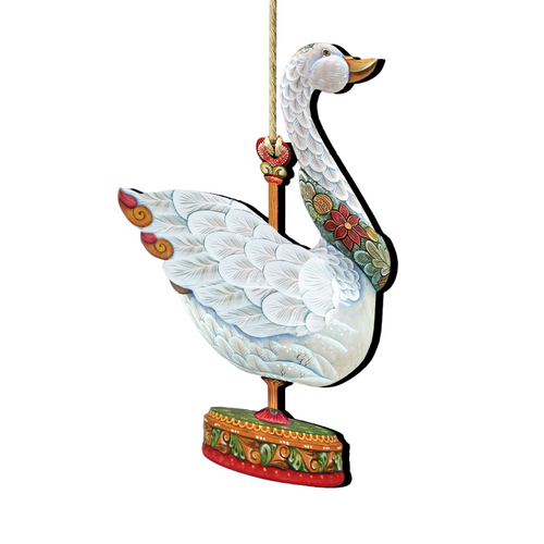 Set of 2 Goose Carousel Wooden Christmas Ornaments 5.5" | Christmas Central