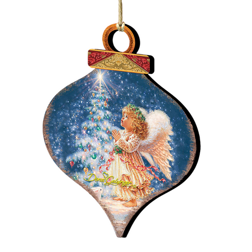 Set of 2 Angel Wish Onion Shaped Wooden Christmas Ornaments 5.5 ...