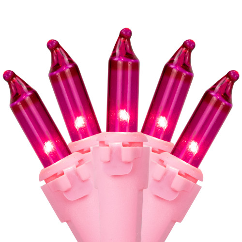 50ct Pink Mini Christmas Light Set, 10ft Pink Wire | Christmas Central